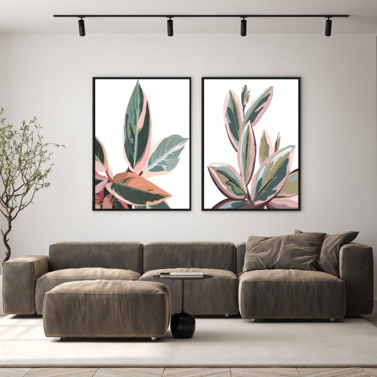 Conjunto com 2 Quadros com Desenhos de Folhagens em Tons de Verde e ...